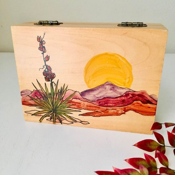 Vintage | Accents | Vintage Small Storage Box Wood Lidhinge Painted ...